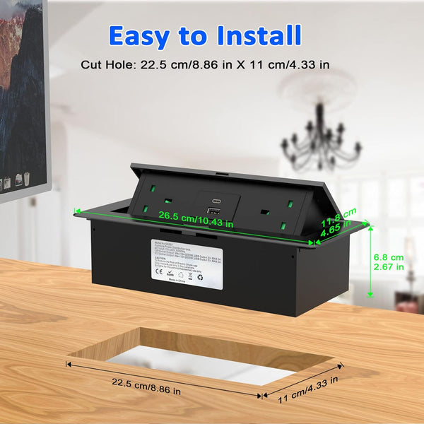 Recessed Desk Power Socket USB C, Ohuo Pop up Sockets for Worktops Hid ...