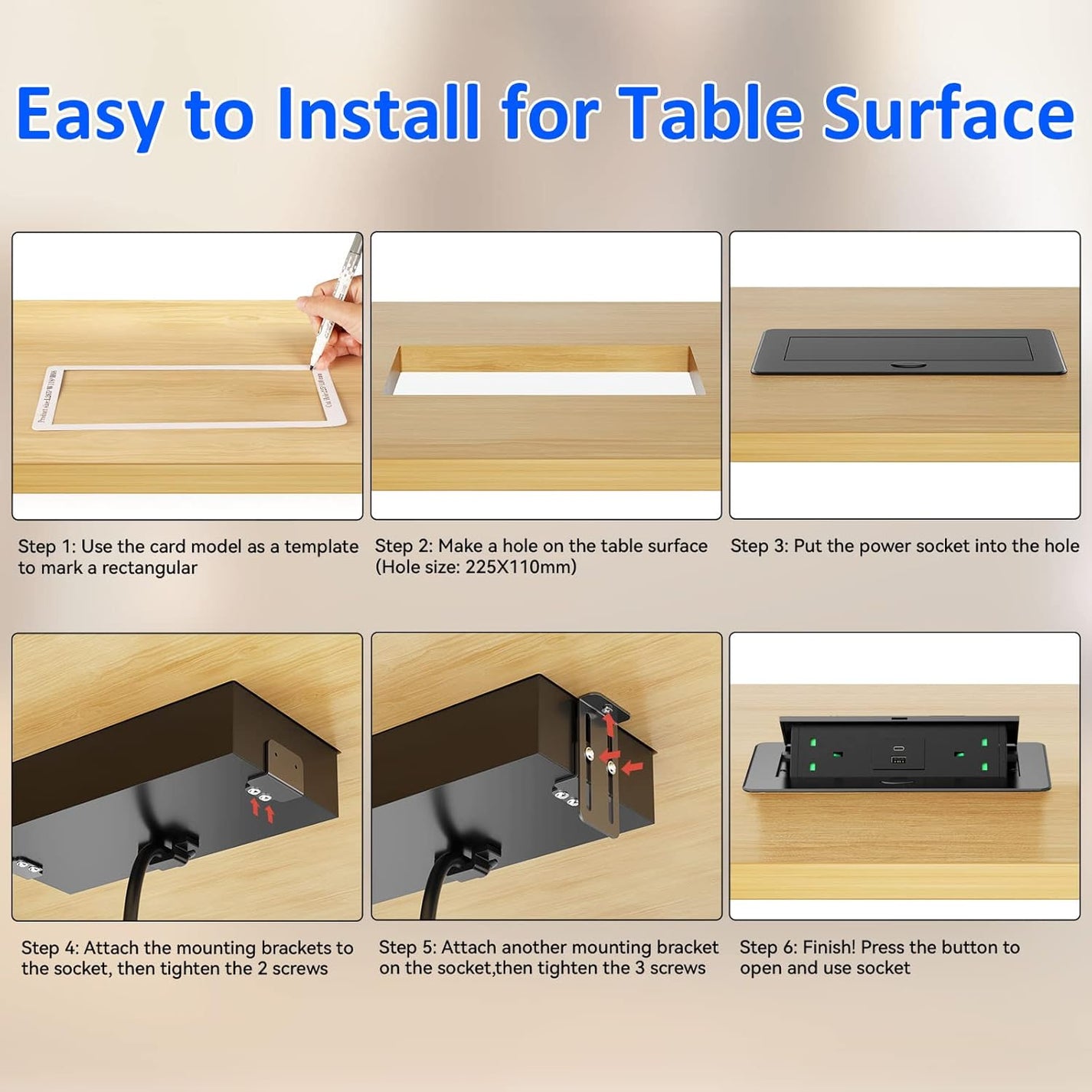 Recessed Desk Power Socket USB C, Ohuo Pop up Sockets for Worktops Hid ...